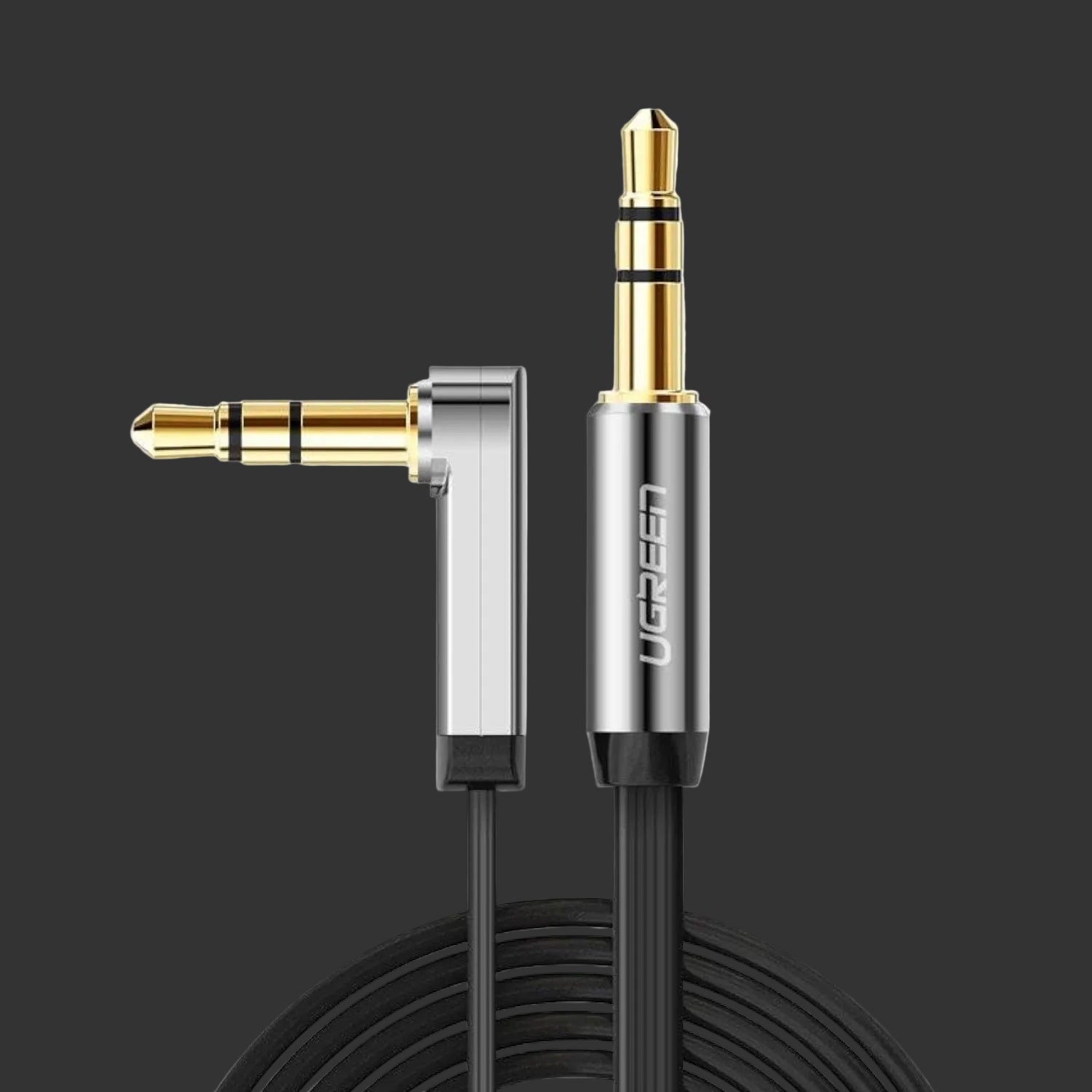 UGreen AV119 Right-angled 3.5mm Flat Aux Cable 2m - Black/Silver – Compuden
